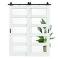 64" x 80" 5-Panel White Primed Clear Glass Solid Core Sliding Bypass ...
