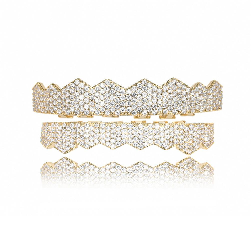 Oro Iced Out Diamond Dientes Braces Para Hombres Mujeres Hip Hop Grills ...