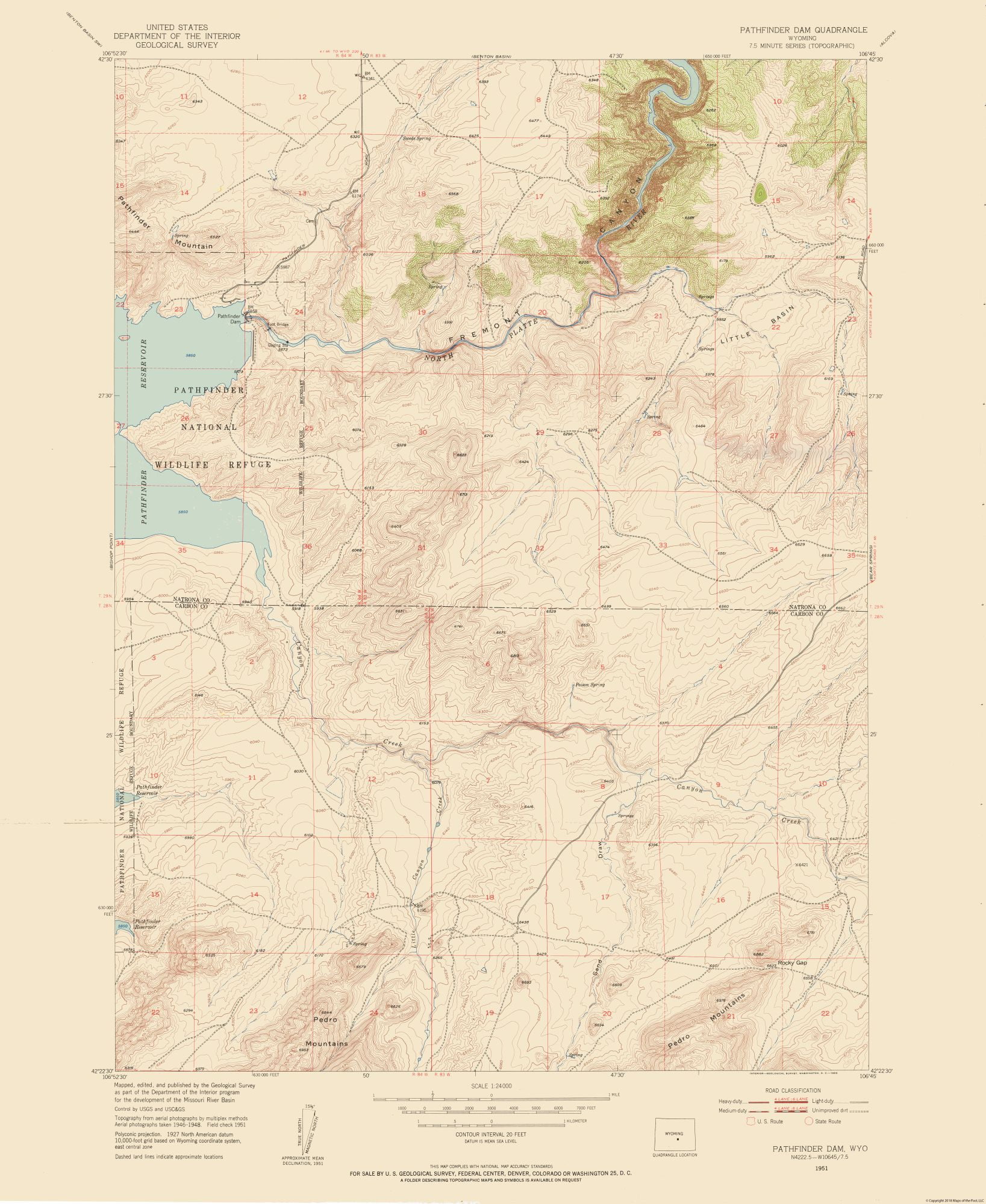 Topo Map - Pathfinder Dam Wyoming Quad - USGS 1951 - 23.00 x 28.10 ...