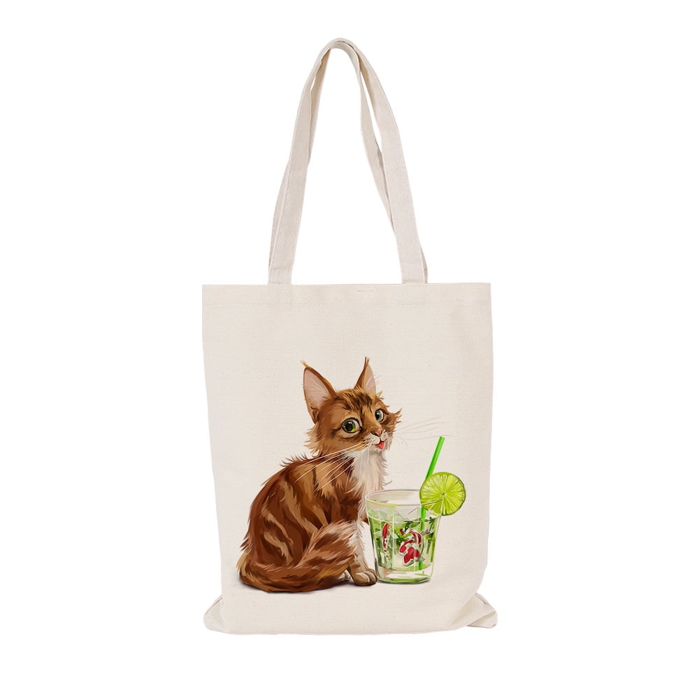 Cat Cute Print Nature Tote Bag With Design Pattern Printed Machine ...