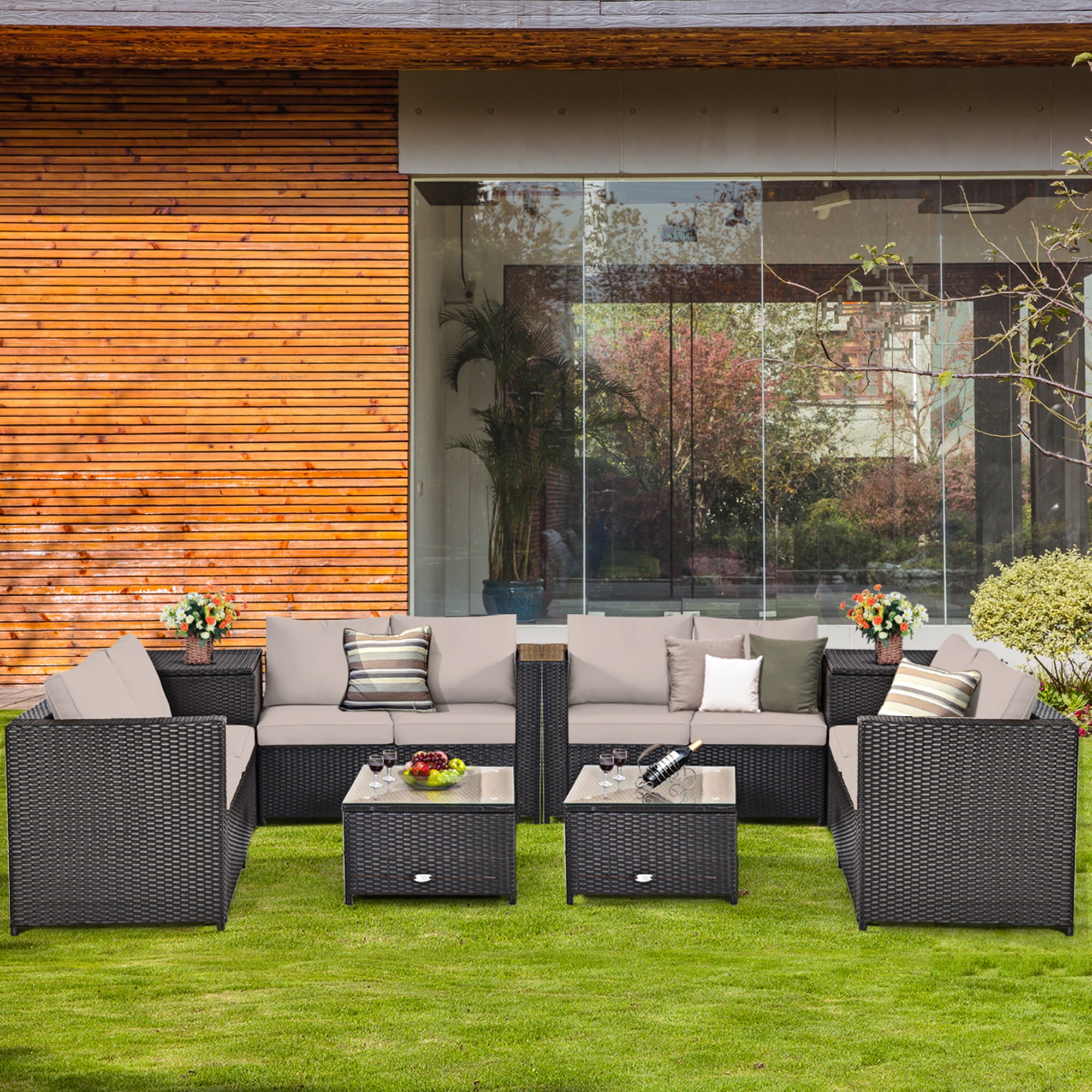 Click here for Gymax 8pcs Cushioned Rattan Patio Conversation Set... prices