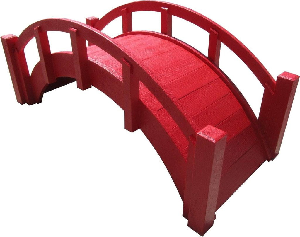 SamsGazebos Miniature Japanese Wood Garden Bridge, 25-Inch, Red ...