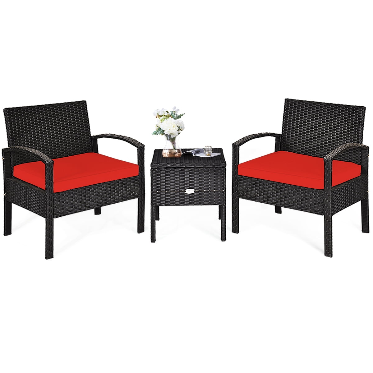 Click here for Patiojoy 3-Piece Patio Wicker Storage Table & Chai... prices
