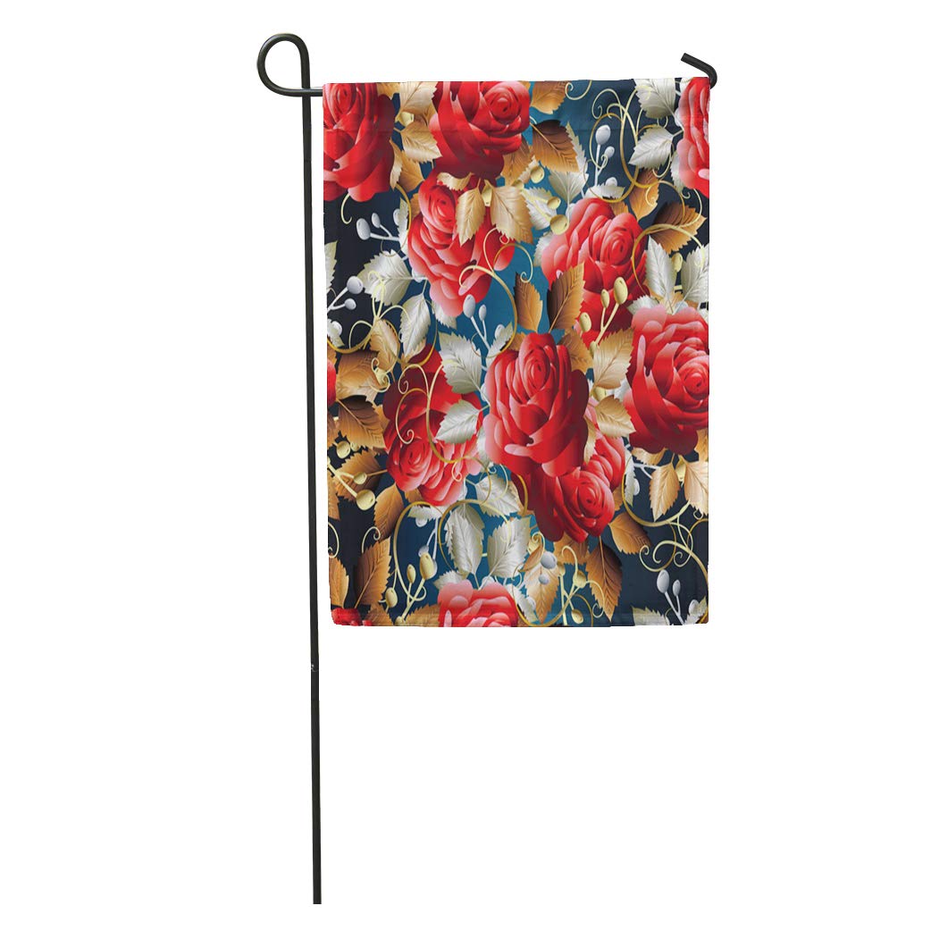 SIDONKU Blue Roses Floral Red Flowers Leaves and Ornaments Flowery ...