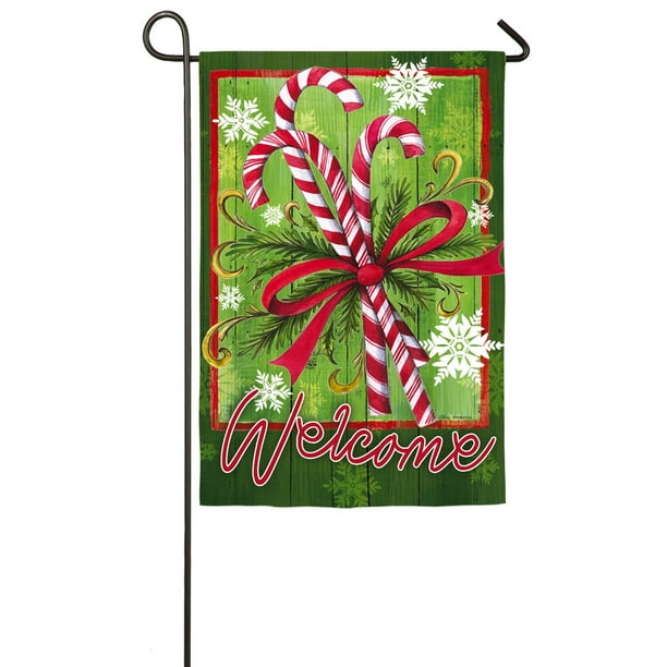 Evergreen Candy Canes and Ribbon Suede Garden Flag, 12.5 x 18 inches ...