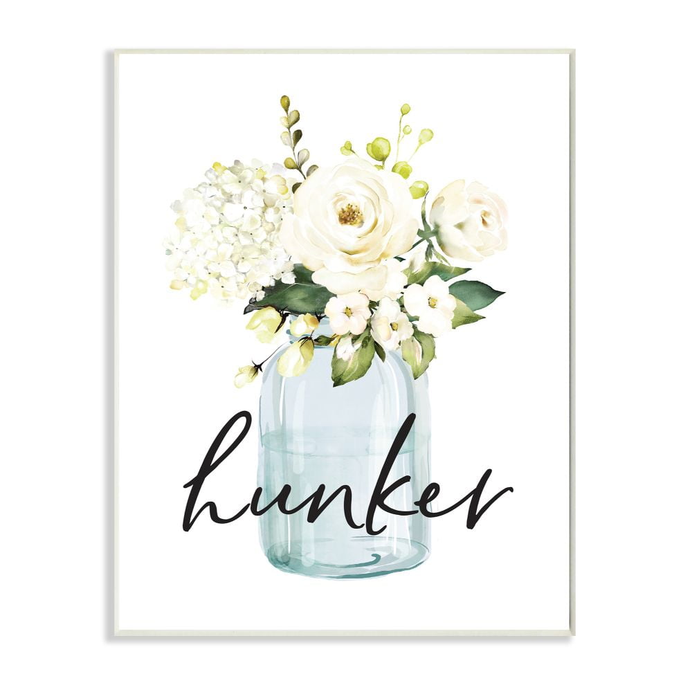 Stupell Industries Hunker Text Spring Floral Bouquet Blue White Graphic ...