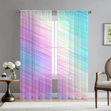 6pcs Rainbow Sheer Window Panel Colorful Backdrop Bright Curtains Set ...