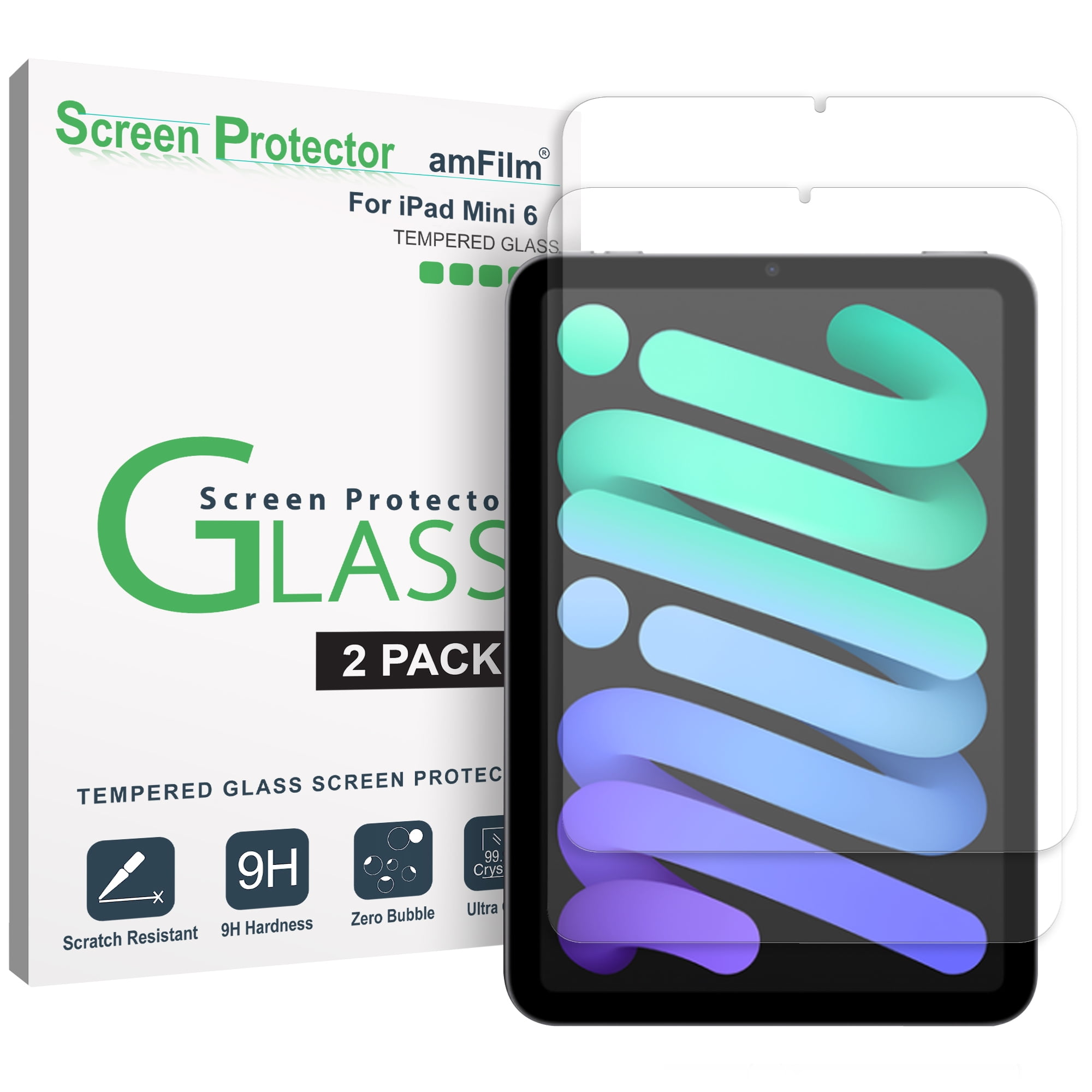 (2-Pack) amFilm iPad Mini 6 Tempered Glass Screen Protector (6th Gen ...