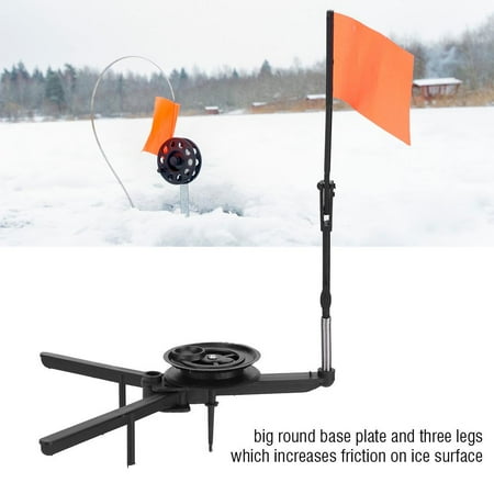 Qiilu Ice Fishing Rod Tip-Up Compact Metal Pole Orange Flag Angler ...