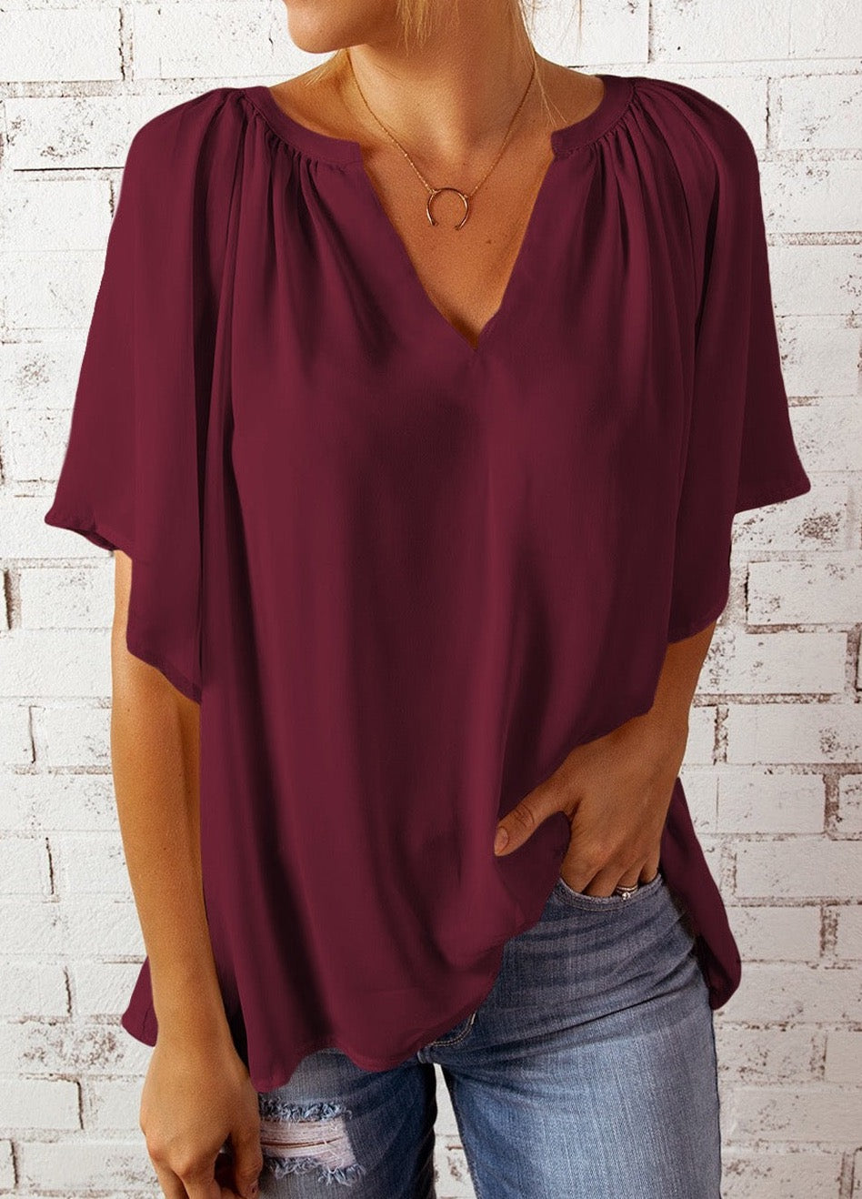 Free Flowing Fluttery Sleeve Blouse - Walmart.com