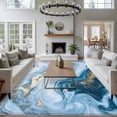 Blue Gradient Marble Large Area Rugs 8x10 ft Abstract Gold White Ombre ...