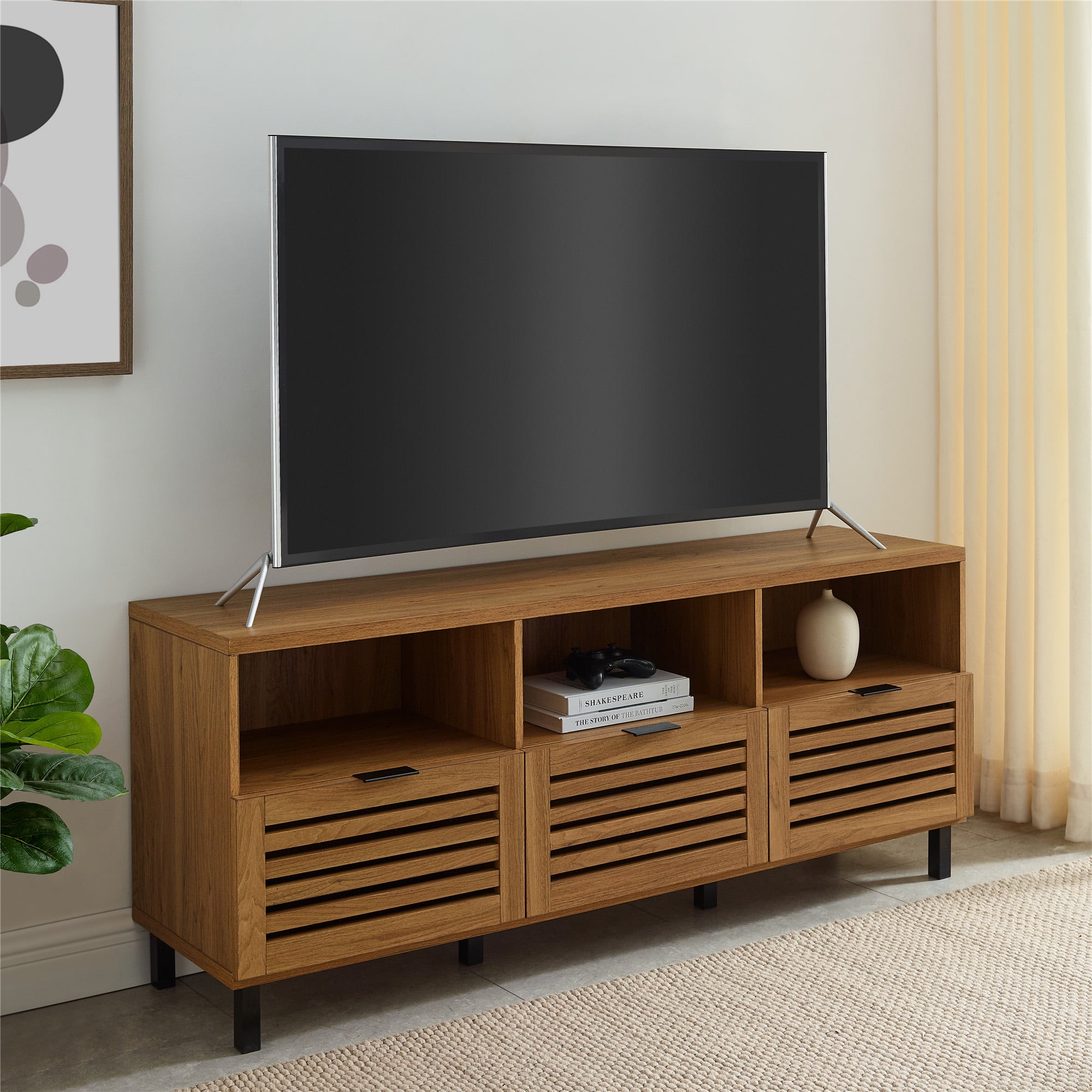 Manor Park Slatted Door TV Stand for TVs up to 65", English Oak ...
