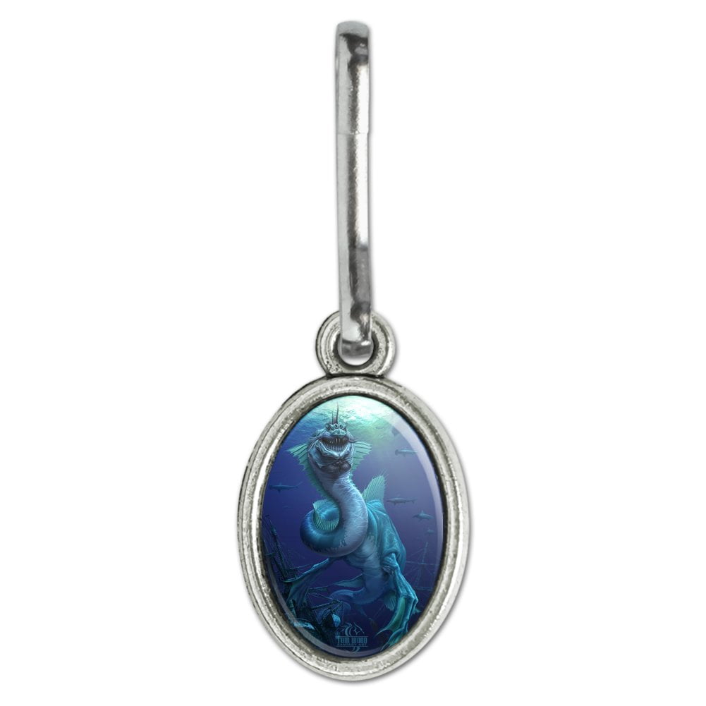 Sea Serpent Ocean Monster Dragon Fantasy Antiqued Oval Charm Clothes ...
