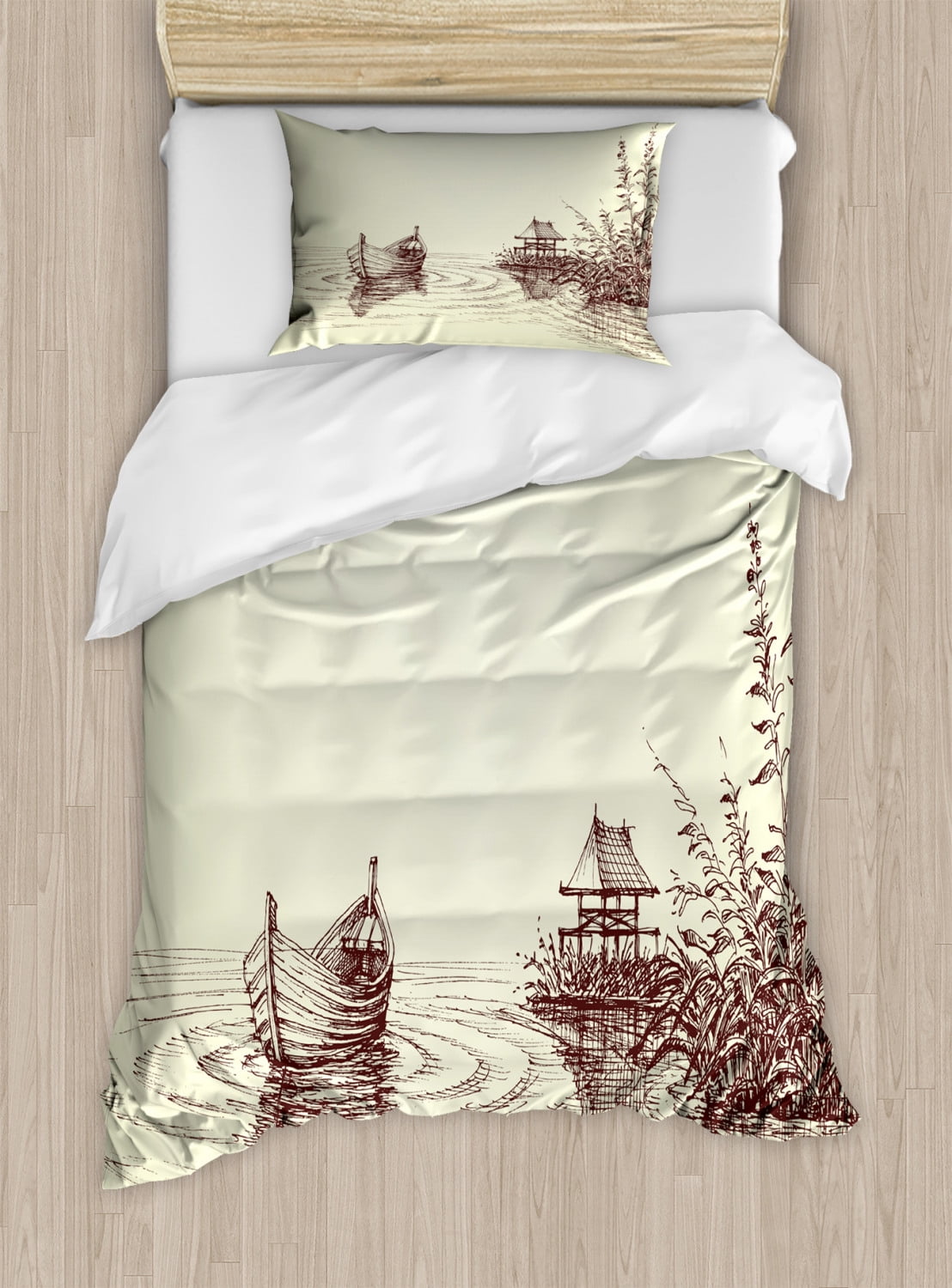 Sketch Duvet Cover Set Twin Size, Grunge Style Pencil Drawn Drawing of ...