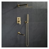 Bathroom Shower Set Brushed Gold Square Rainfall Shower Faucet Wall or ...