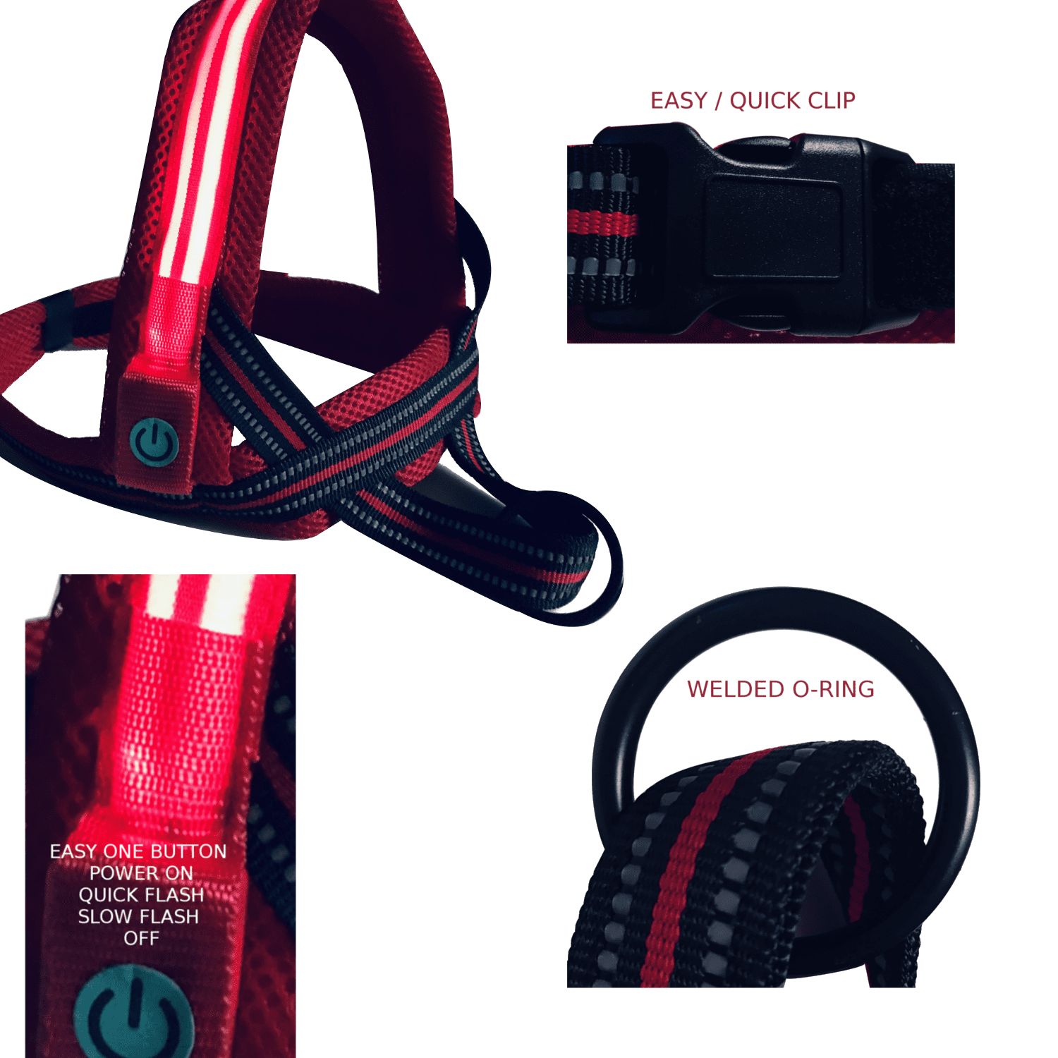 Fast Slip Over LED Large Red Dog Harness With LED Chest Light And ...