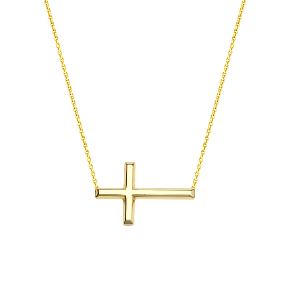 14K Yellow Gold Sideways Cross Necklace. Adjustable Cable Chain 16" to ...