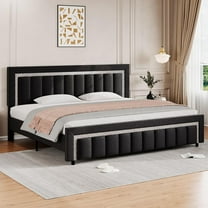 4 EVER WINNER King Bed Frame, Velvet Upholstered Bed Frame with Diamond ...