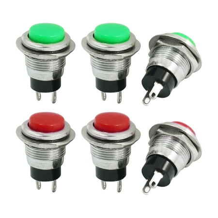6Pcs SPST Momentary 12mm Red Green Push Button Switch AC125V 6A 250V 3A ...