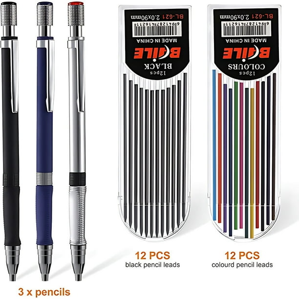 tredstone 3 Pieces 2mm Mechanical Pencil Sketching Drawing Automatic ...