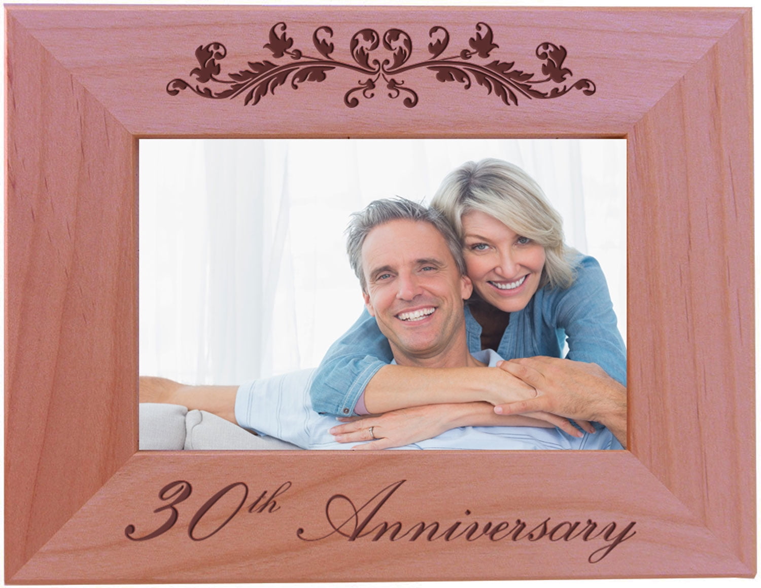 30th Anniversary - Natural Alder Wood Engraved Tabletop/Hanging Photo Picture Wedding Memory ...