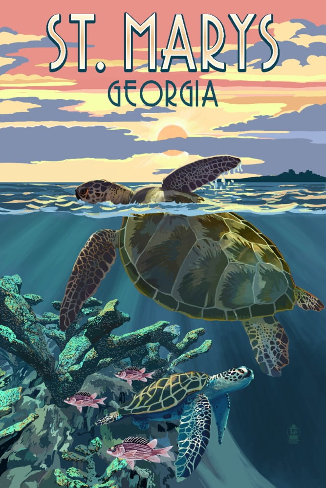 St. Marys, Georgia, Loggerhead Sea Turtle and Sunset (16x24 Giclee ...