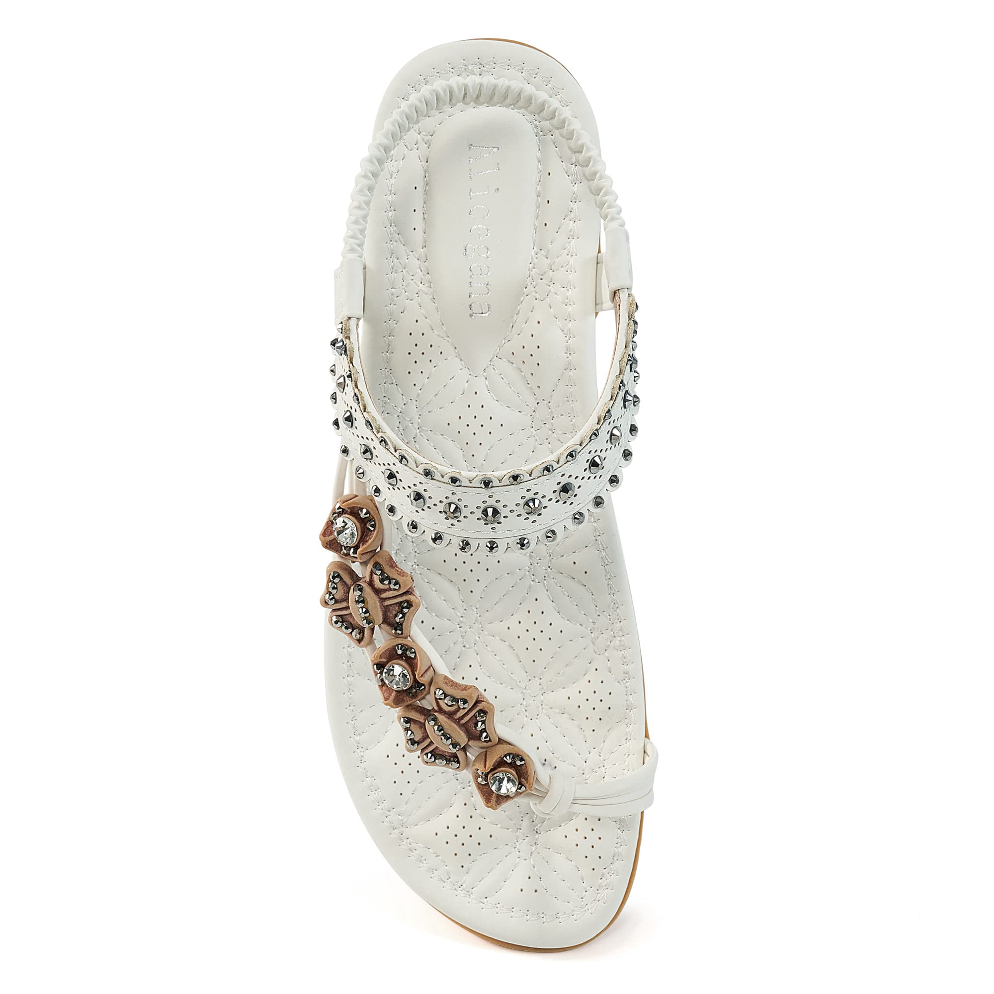 Alicegana Summer Womens Flat Sandals Bohemian Beach Thong Sandals White