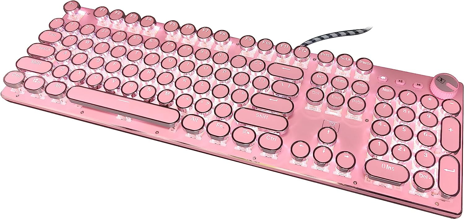 LINLIN Professional Gaming Mechanical Keyboard Pink, 104 Key Retro Punk ...