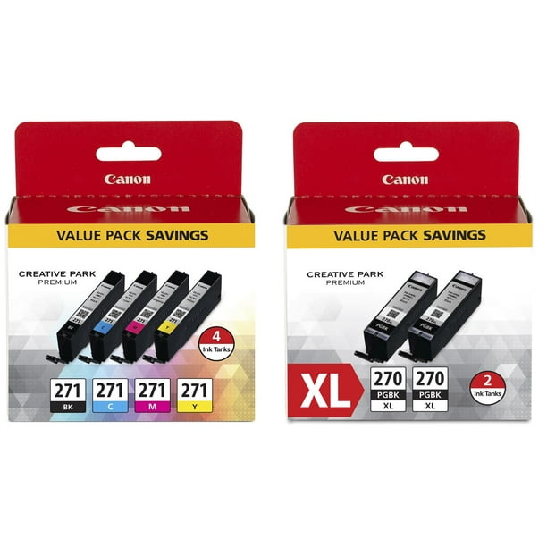 Genuine Canon CLI-271 Ink Tank 4-Pack (0390C005) + PGI-270XL Pigment ...