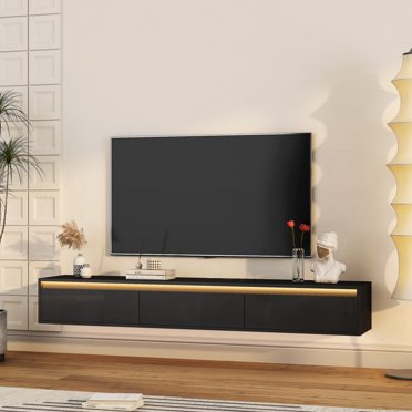 OXYLIFE Floating LED TV Stand Wall Mounted Entertainment Center with ...