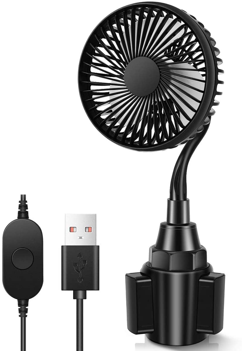 USB Car Fan, Car Cup Holder Fan Mount 3 Speeds Adjustable Gooseneck Fan ...