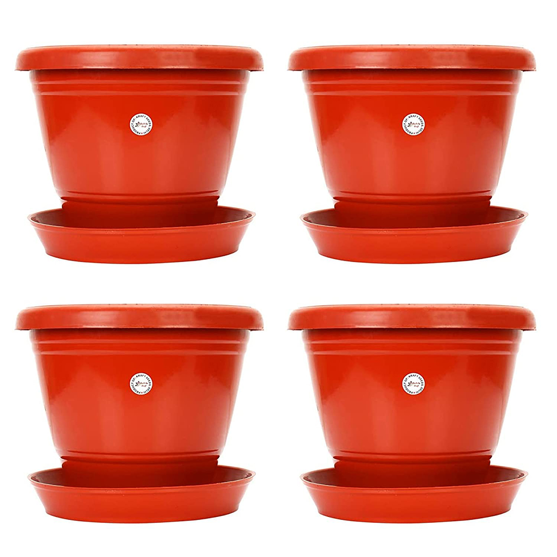 Kraft Seeds Plastic Flower Pot with Bottom Trays - Pack of 4 (Red, 8 ...