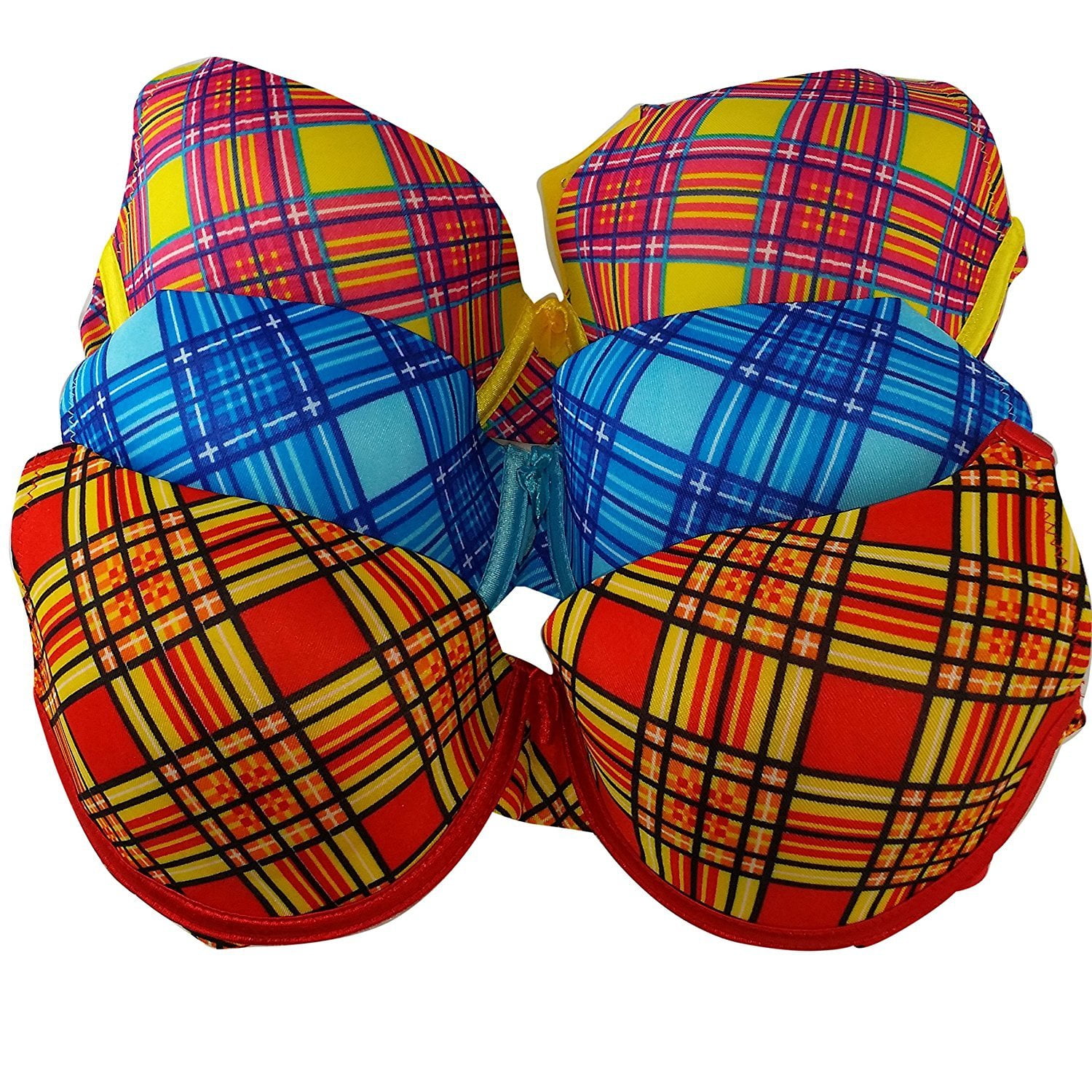 Women's Mad for Plaid 3 Pack Molded Cup Bra set in vibrant colors 40C ...