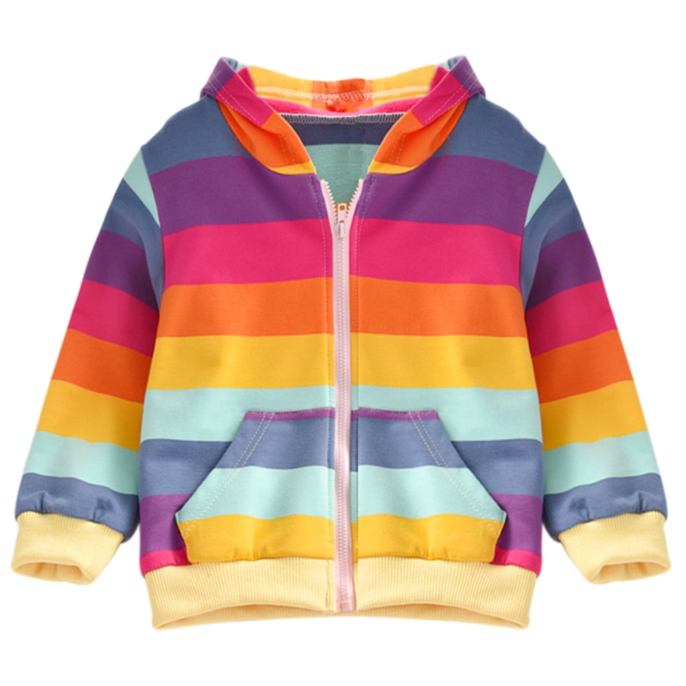 SYNPOS Toddler Kid Little Girls Zip-Up Rainbow Striped Hoodie ...