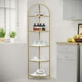 5-Tier Corner Shelf Stand, Metal Corner Bookshelf, Tempered Glass ...