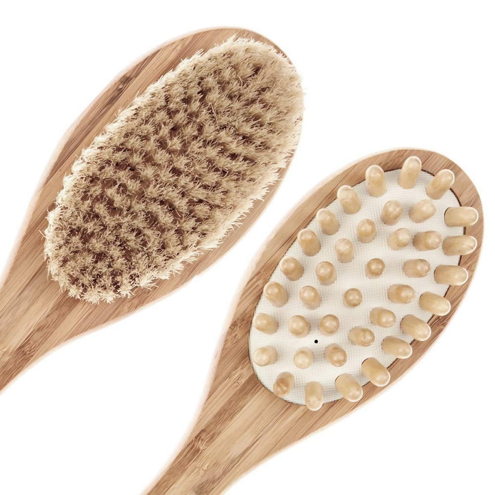 Wooden Body Brush Bath Brush for Back Scrubber - Natural Bristles ...