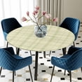 Beige Grid Gingham Round Table Cover, Abstract Modern Minimalist Green ...