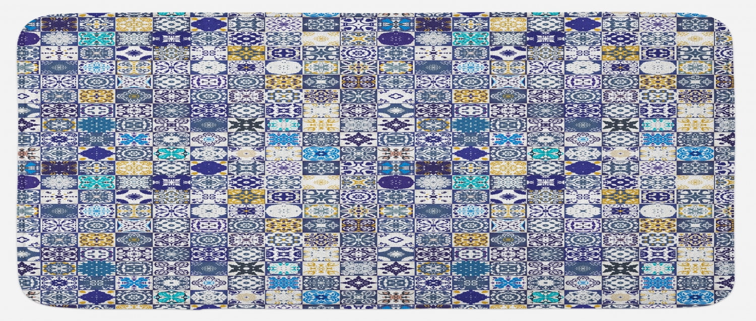 Moroccan Kitchen Mat, Mediterranean Square Tile Motifs Pattern Vintage ...
