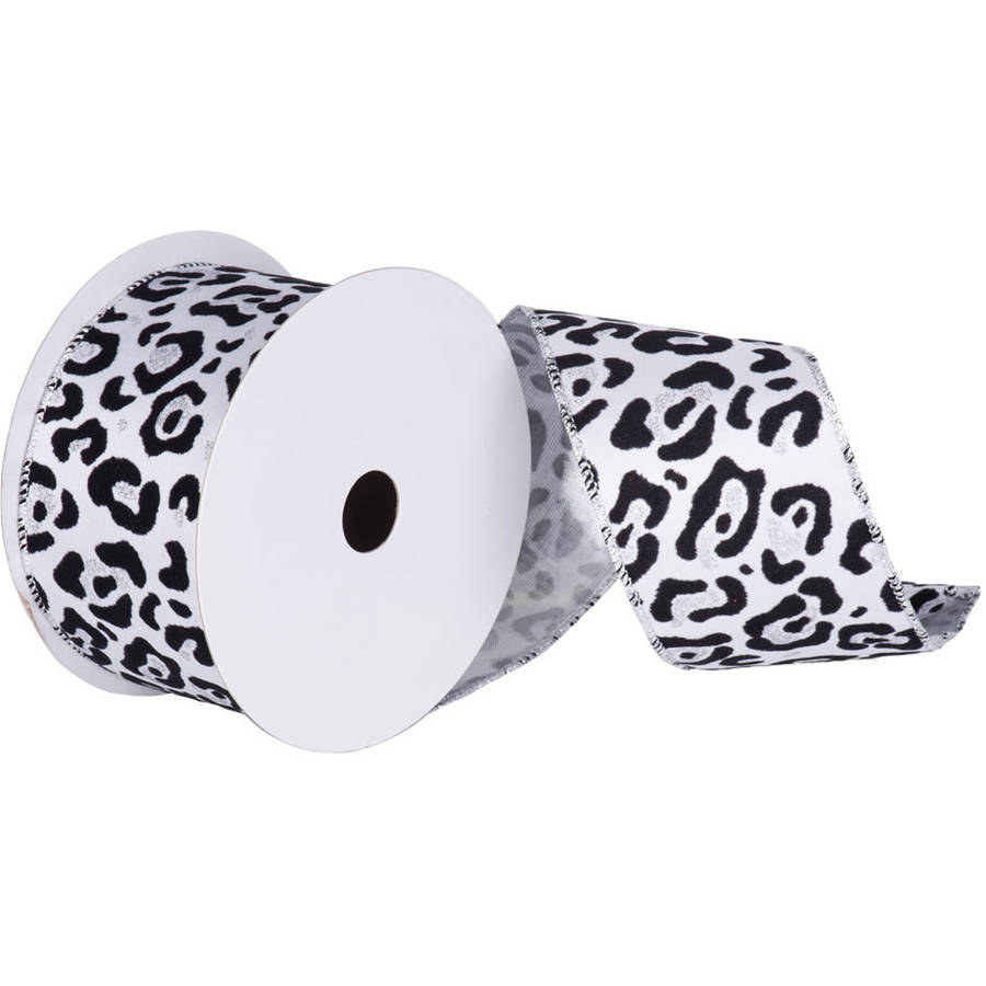 Vickerman 4" Black and White Christmas and Craft Ribbon with Leopard ...