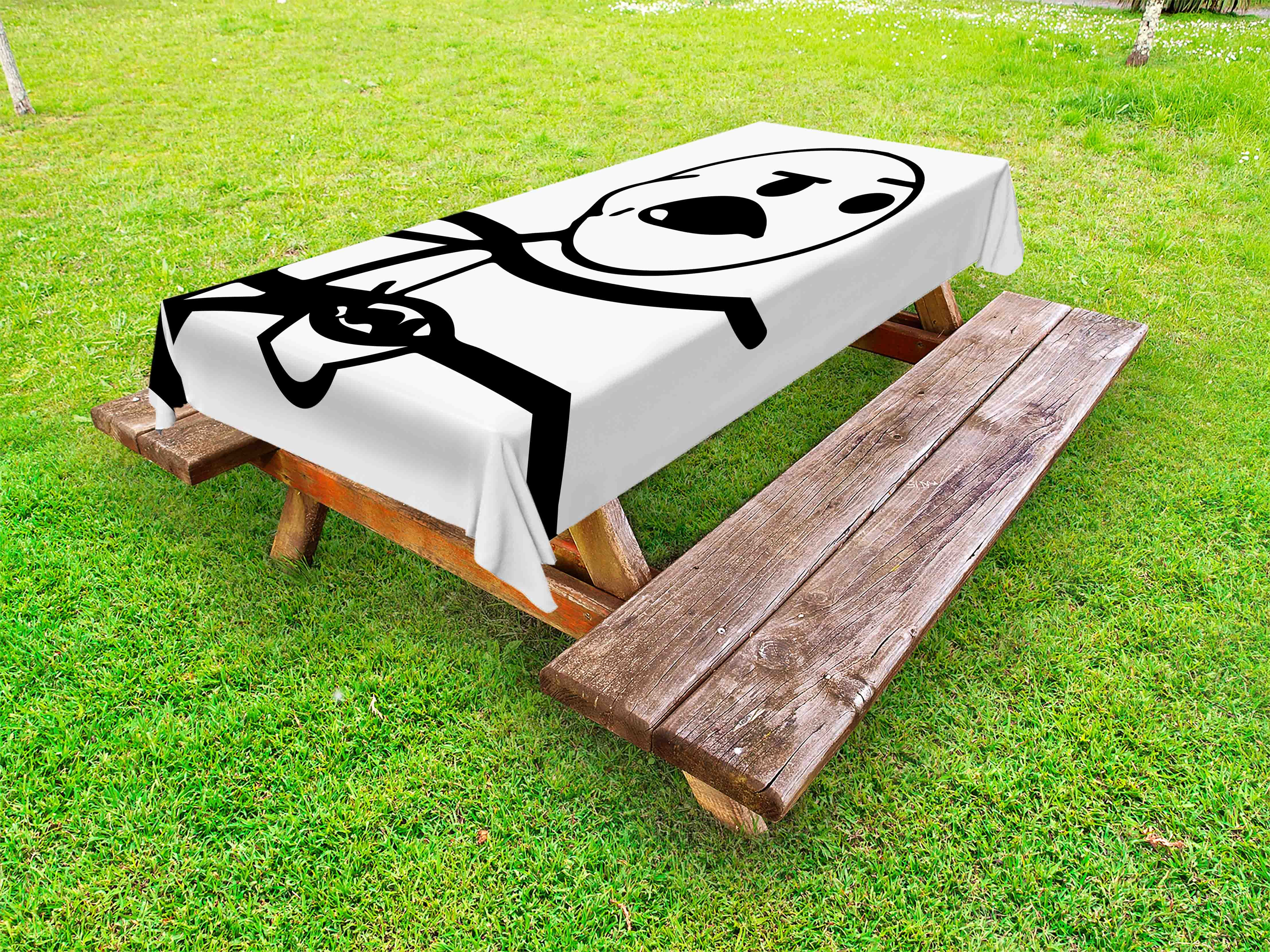 Humor Outdoor Tablecloth, Funny Stickman on the Table with Grumpy ...