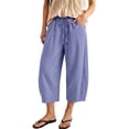 Capri Leggings Womens Summer Casual Faux Linen Curved Blade Cropped ...