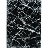 HR Ultra-Soft Black and White Shaggy Rug with Elegant Marble Pattern ...