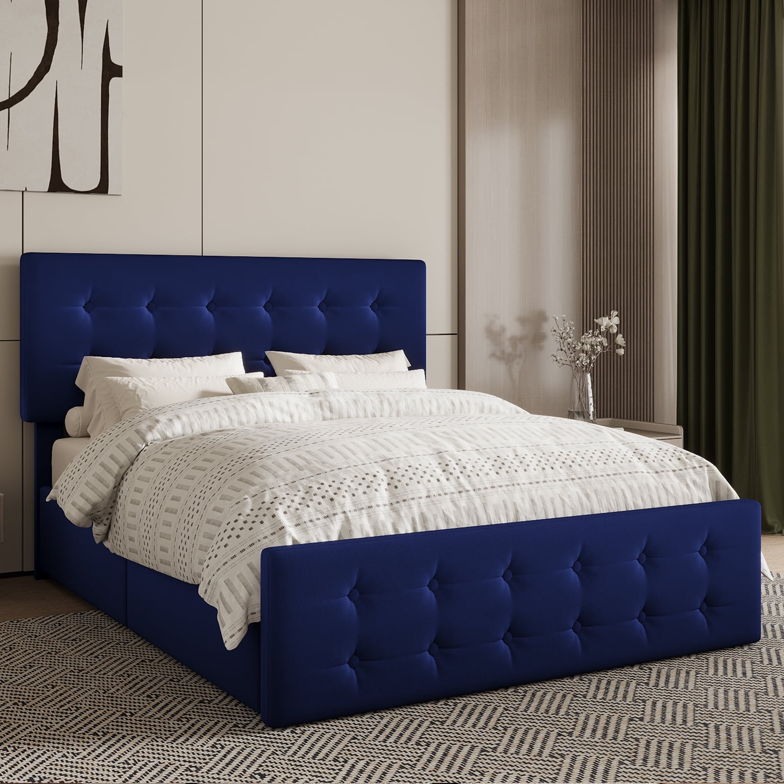 Click here for Garvee Queen Size Upholstered Bed Frame With 4 Sto... prices