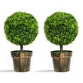 Gymax 2PCS 22'' Artificial Topiary Ball Tree Fake Boxwood Plant Home ...