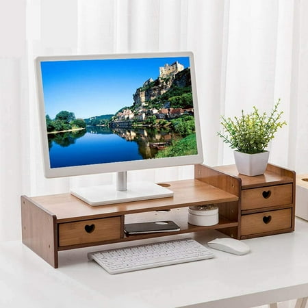 Office Furniture Bamboo Computer Monitor Stand Riser Rack Shelf with ...