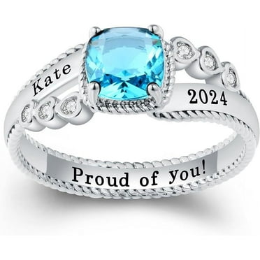 Ccjcinata Custom Sterling Silver Women's Class Ring: High School Gem ...