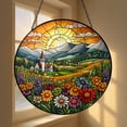 Rural Landscape Sunset Art Glass Style Decorative Window Hanging ...