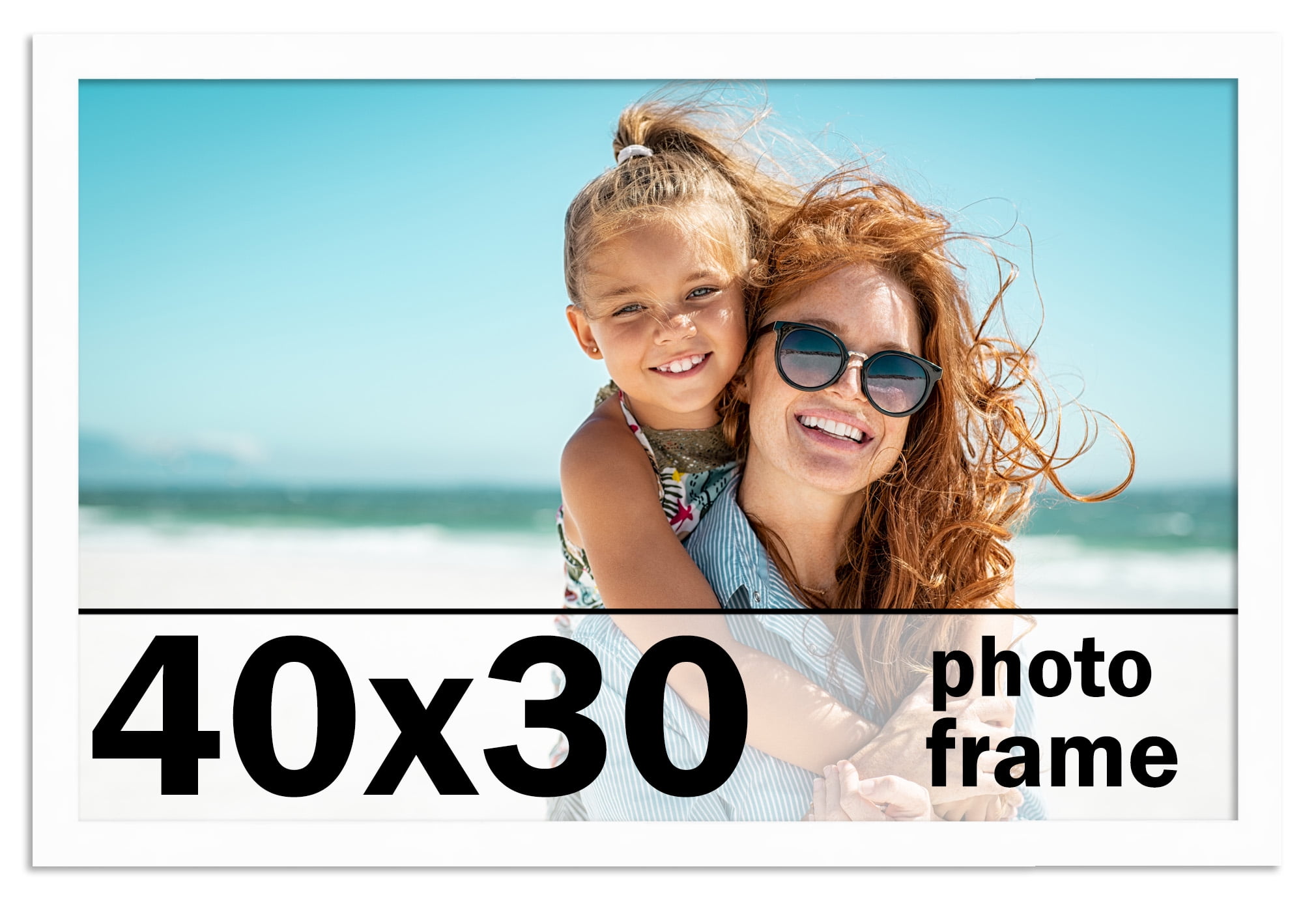 40x30 Frame White Solid Wood Picture Frame Includes UV Acrylic Shatter ...