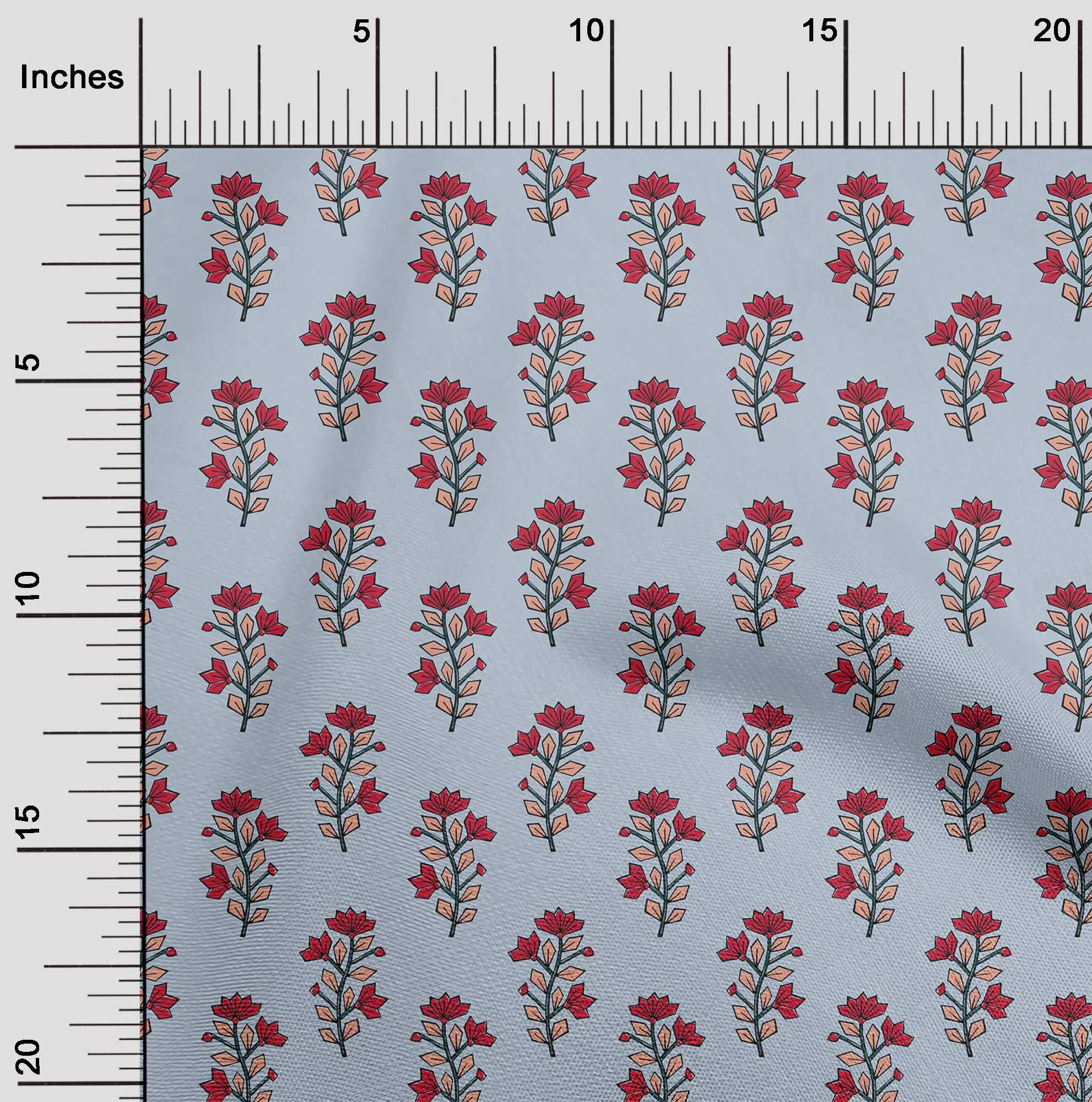 oneOone Silk Tabby Fabric Leaves & Floral Block Printed Fabric 1 Yard ...