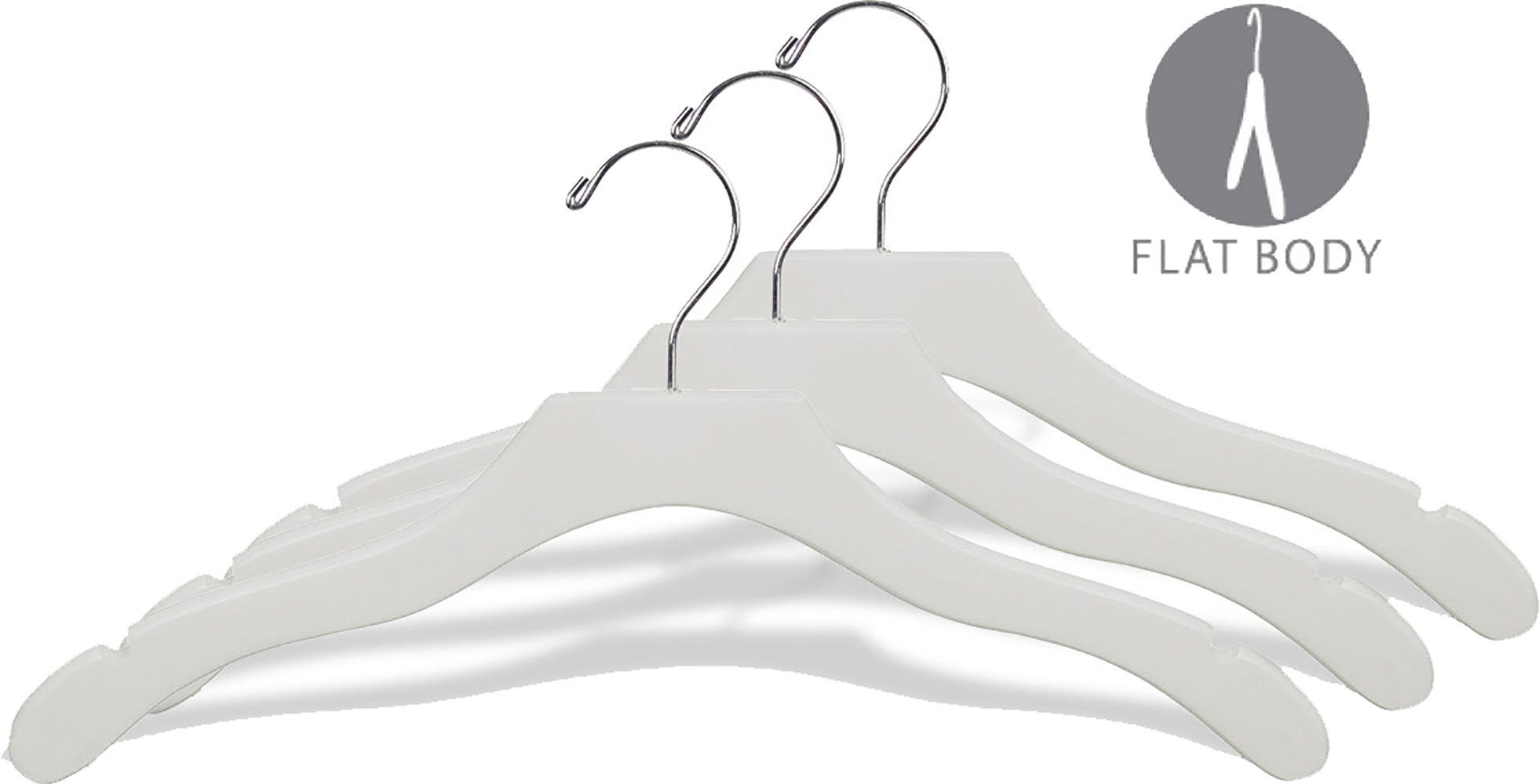 White Wood Wavy Top Hanger, Box of 100 Space Saving 17 Inch Flat Wooden ...